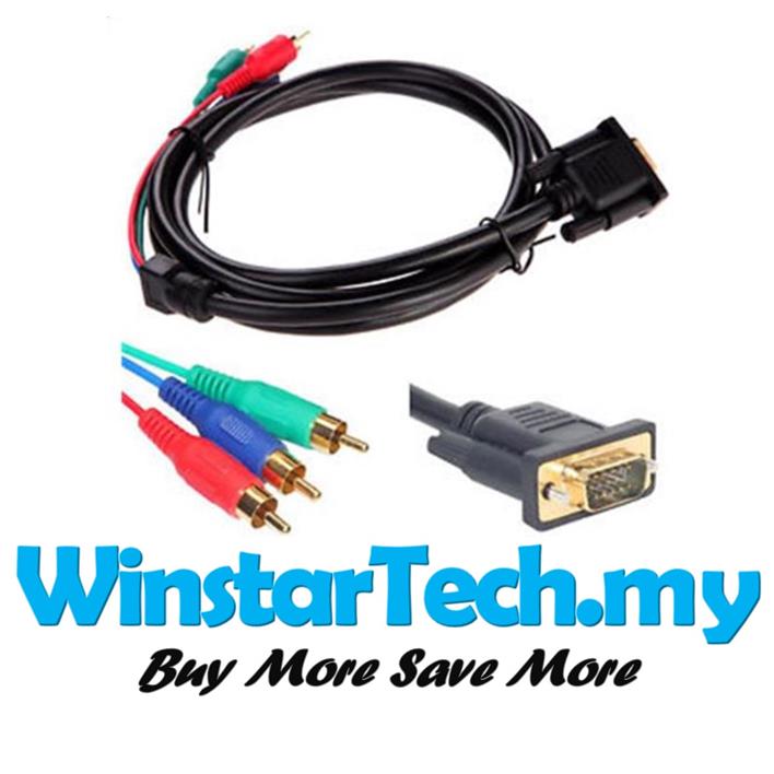 1.5m VGA RGB 15 pin To 3 RCA Compone (end 12/1/2022 6:15 PM)